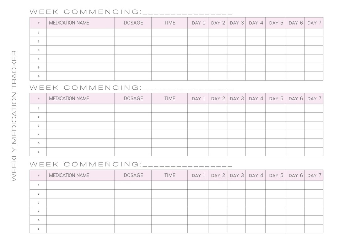 Weekly Medication Tracker Template, Instant Download Printable Tracker ...