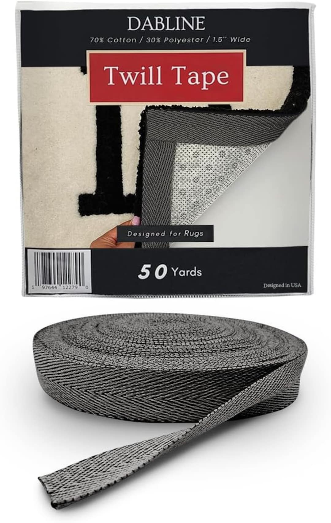 50 Yard Twill Tape for Binding Rug Edges - 1.5 Inch Wide Herringbone ...