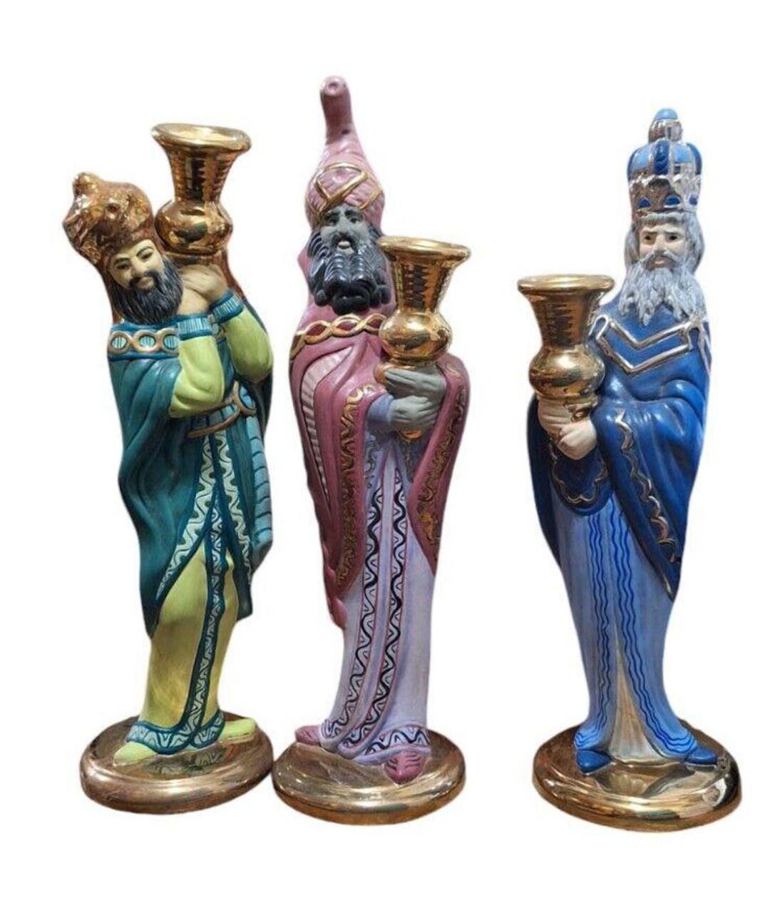 Vintage Ceramic Three Wise Men Candle Holder Set Vintage Hand Painted ...