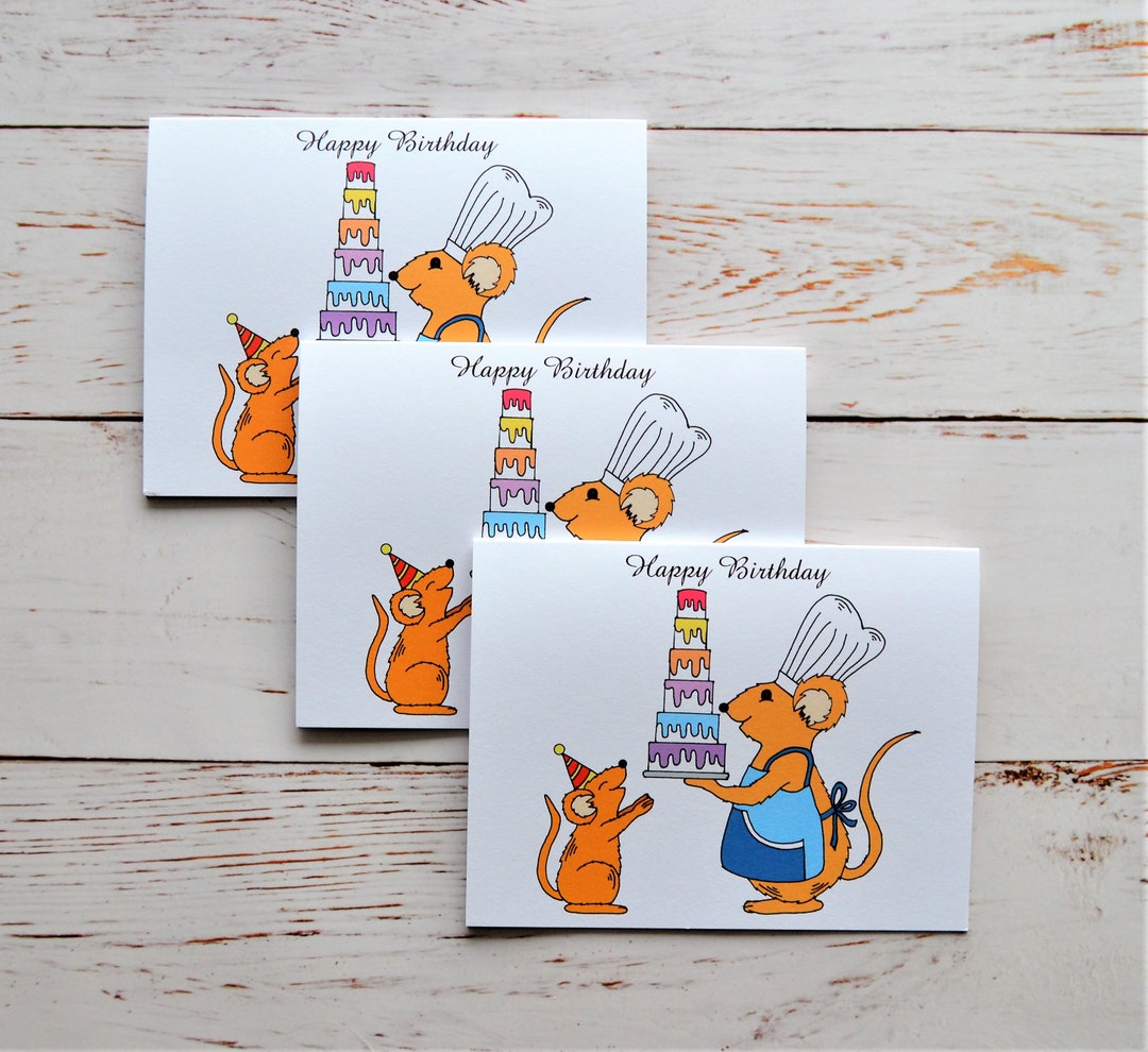 Happy Birthday Card Cake Birthday Card Mouse With Cake - Etsy