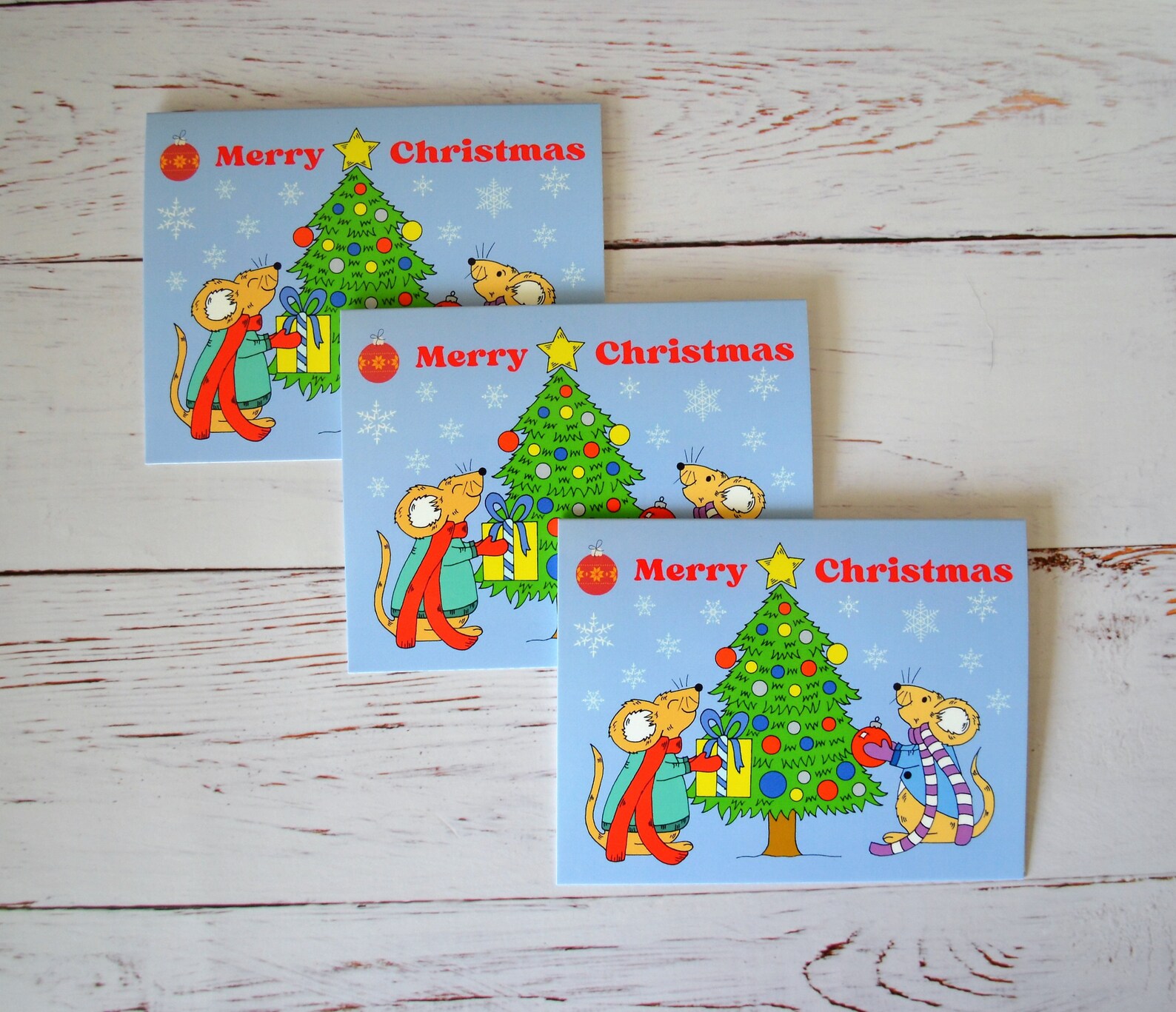 Christmas Card, Christmas Tree and Mice, Merry Christmas - Etsy