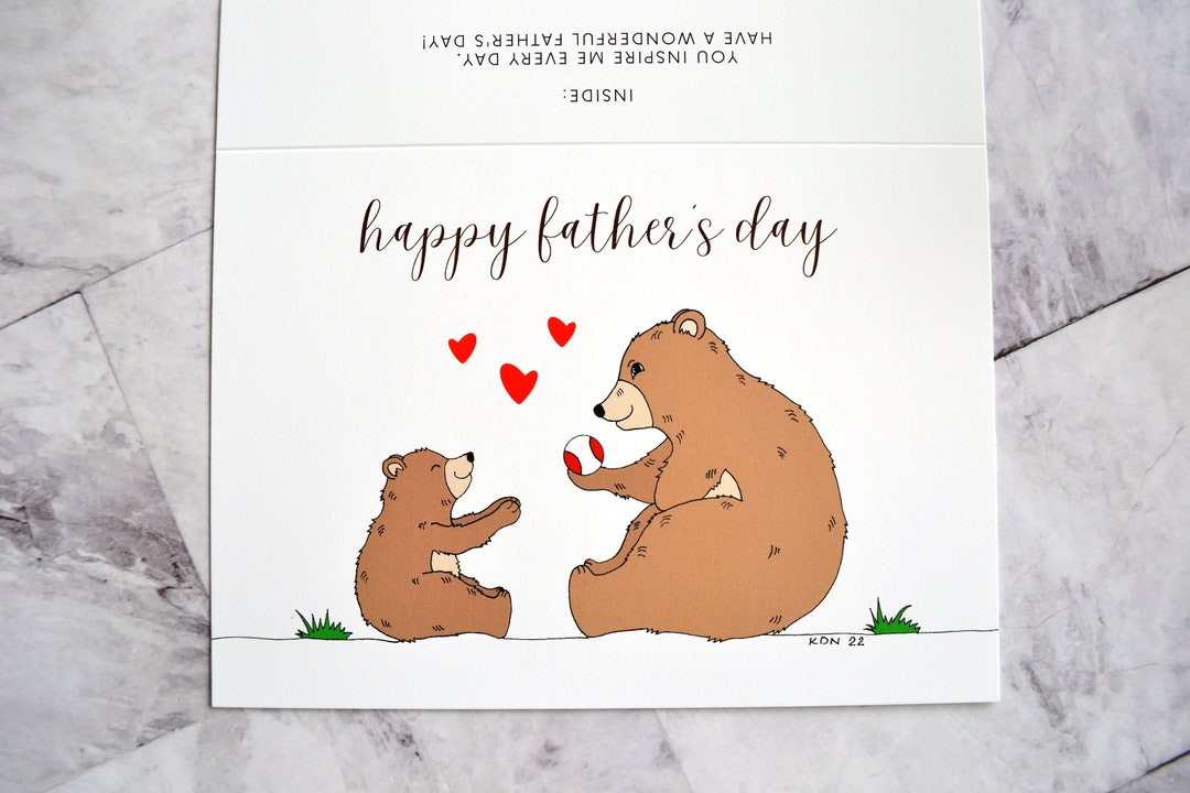 Bear Father's Day Card, Bear and Son Illustration - Etsy