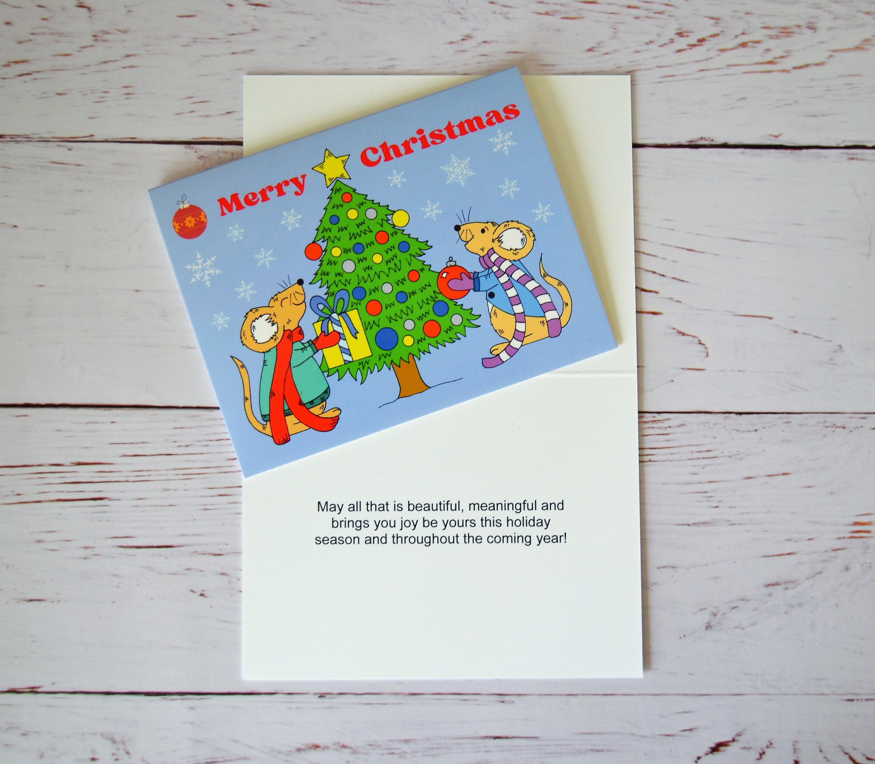 Christmas Card, Christmas Tree and Mice, Merry Christmas - Etsy
