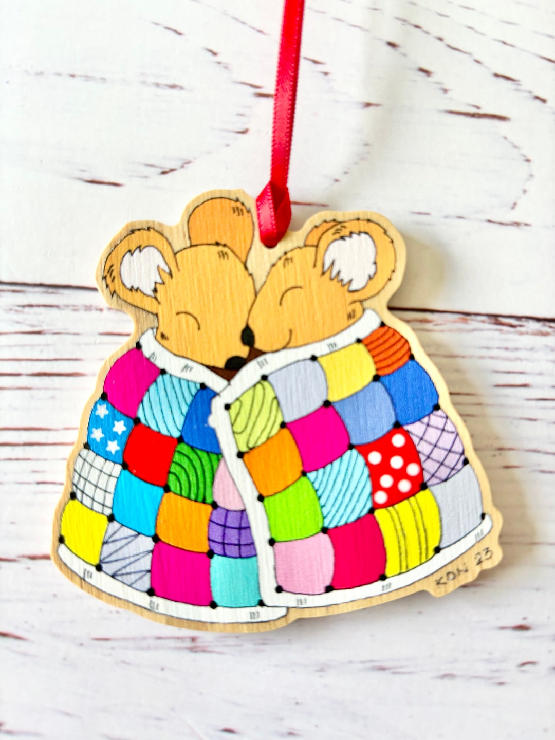 Cute Christmas Mice Ornament, Natural Wood, Pine Ornament - Etsy