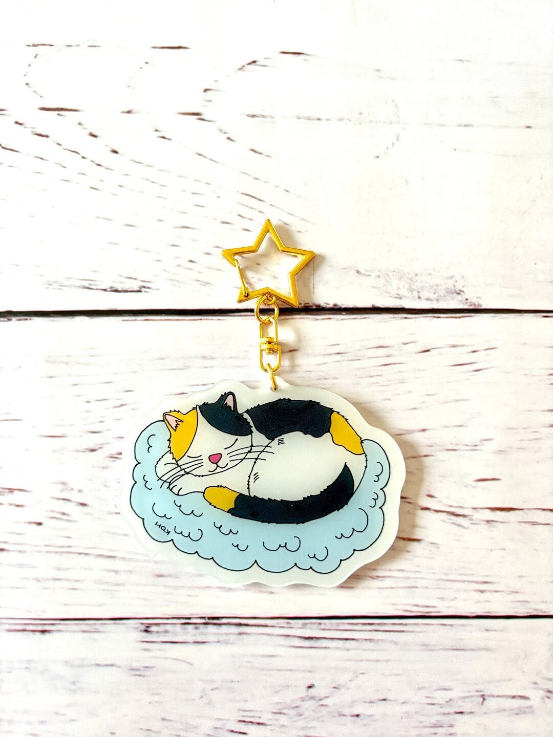 Dreamy Sleeping Cat Keychain: Acrylic Kitty on Cloud Charm - Etsy