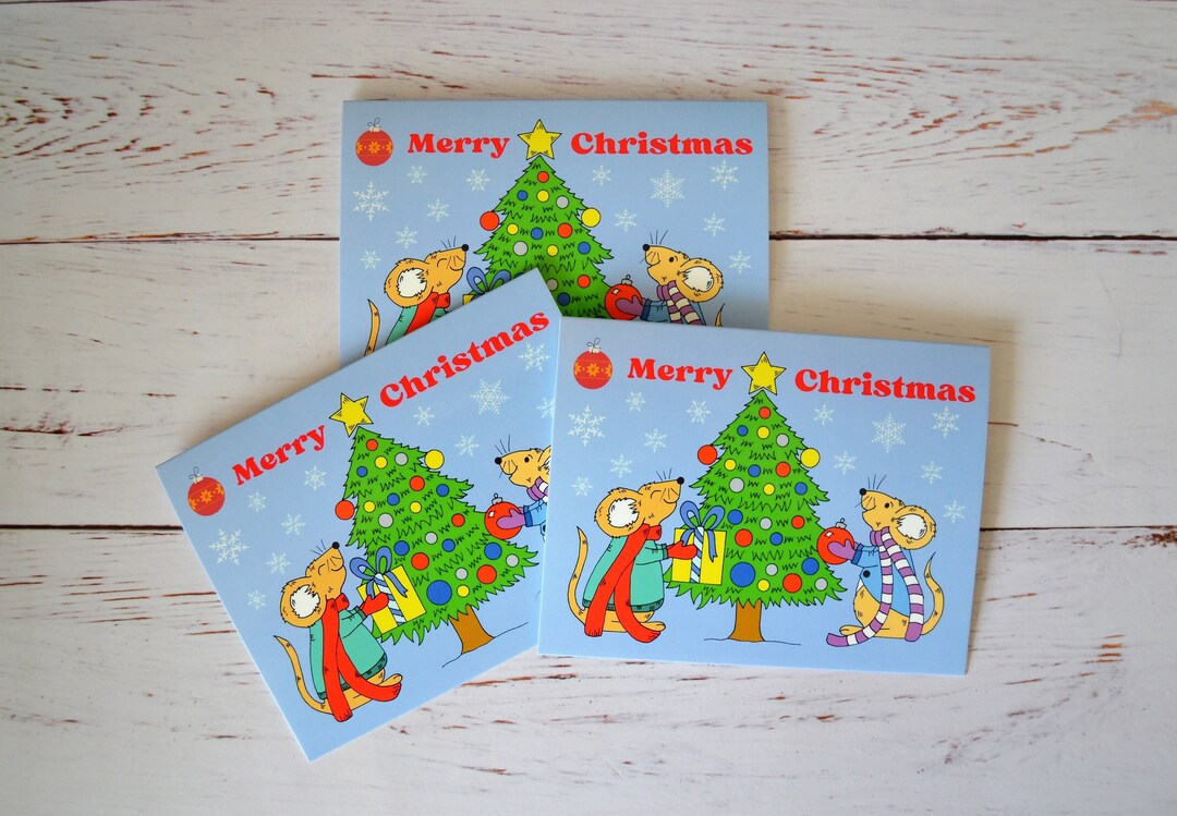 Christmas Card, Christmas Tree and Mice, Merry Christmas - Etsy