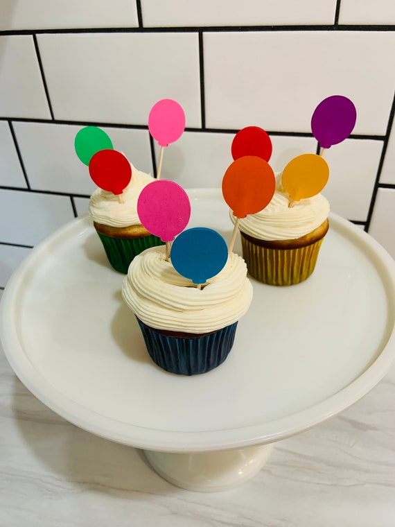 Balloon Cupcake Topper Birthday Cupcake Toppers Rainbow | Etsy