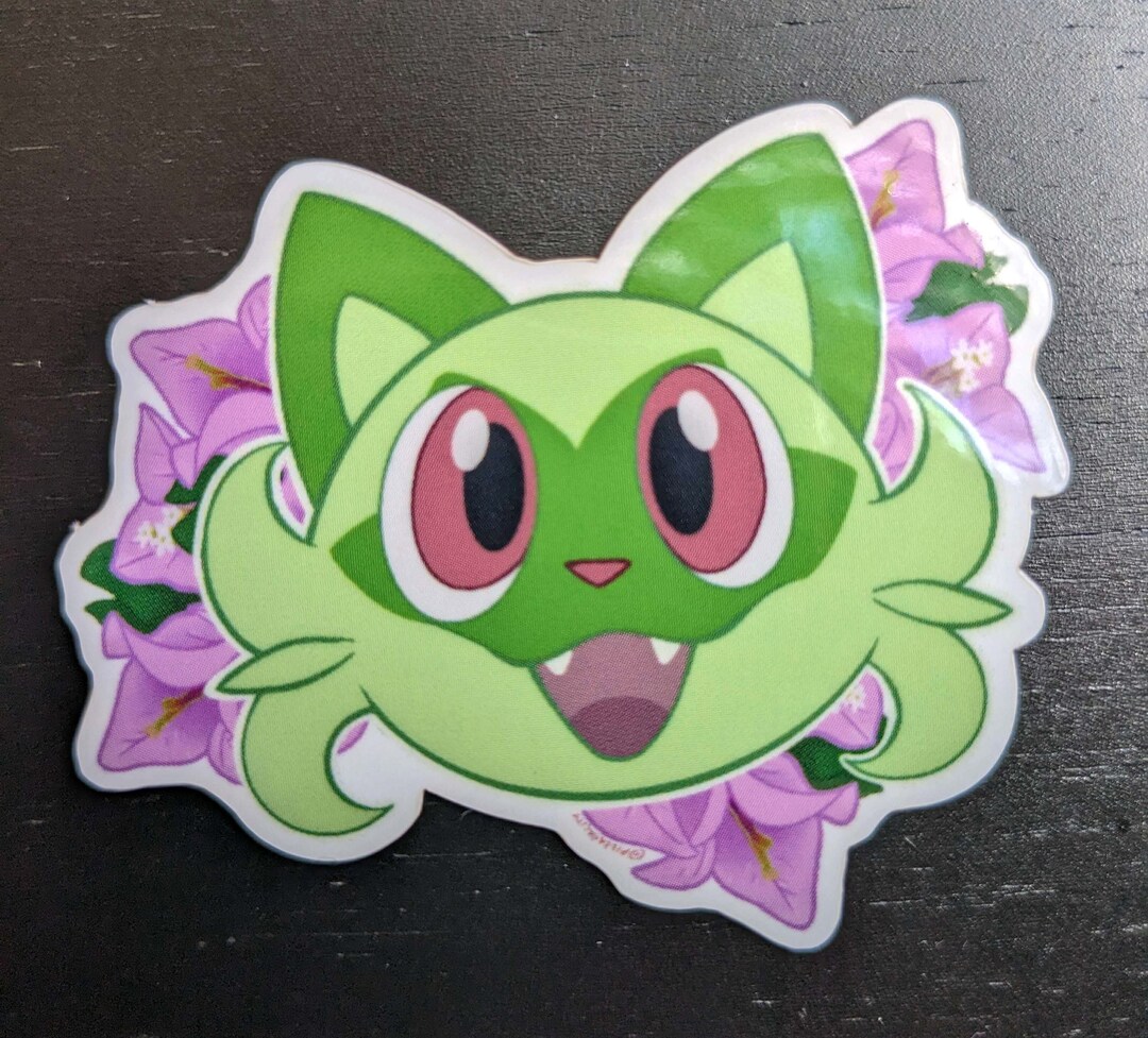 Grass Cat Floral Vinyl Sticker - Etsy