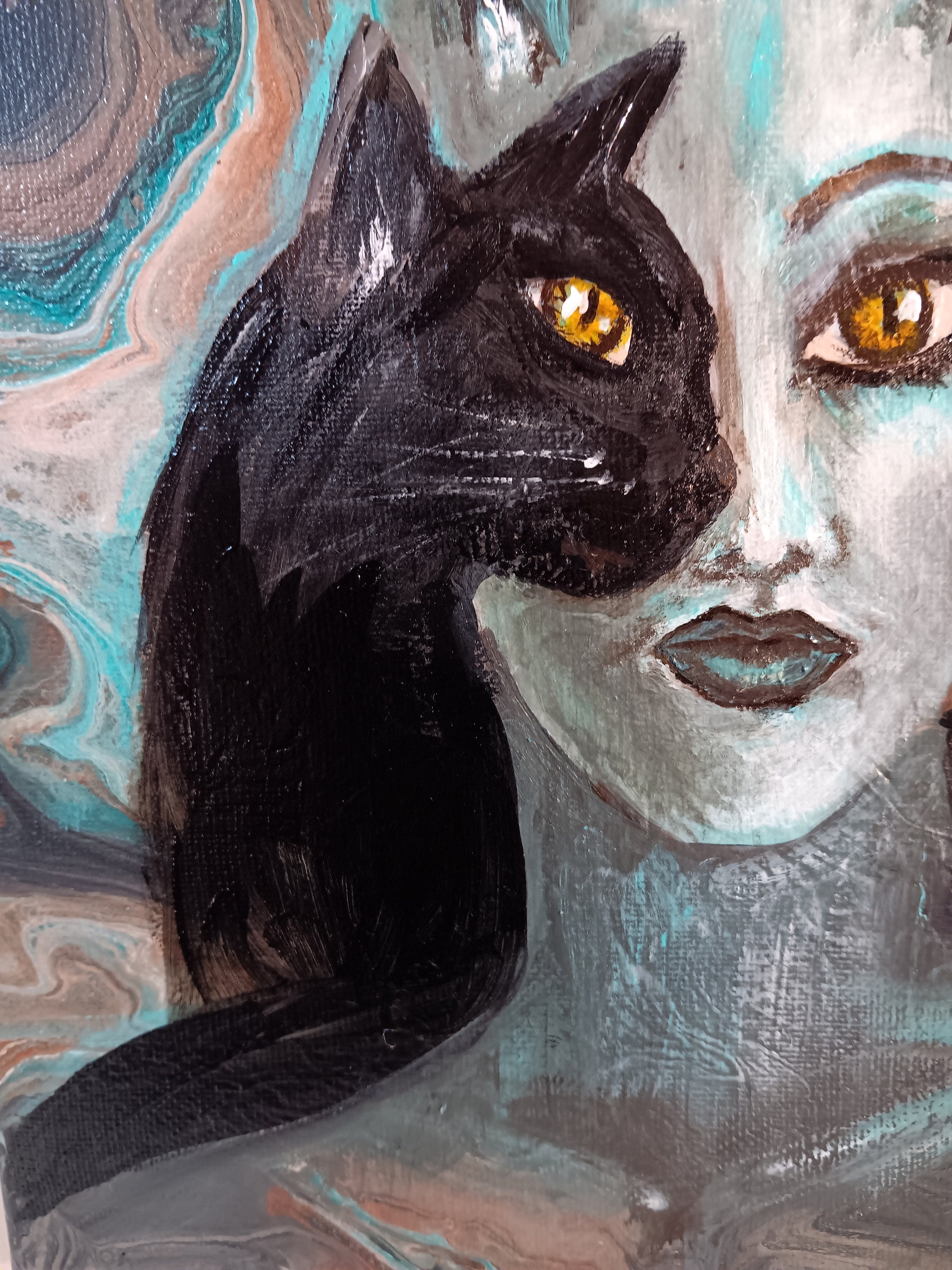 Black Cat Acrylic Painting for Your Home Decor - Etsy