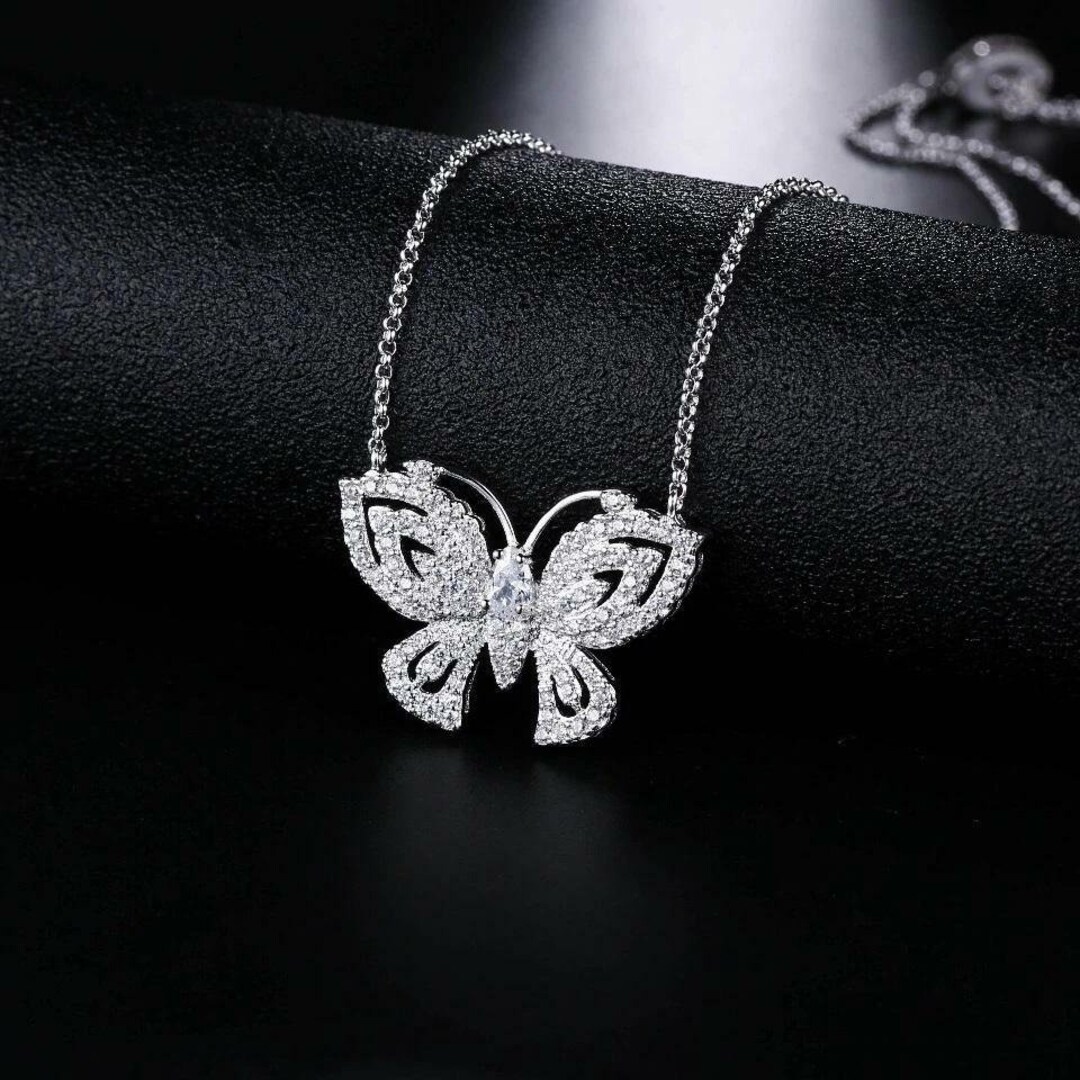 Swarovski 18K White Gold Plated Adjustable Crystal Butterfly Necklace ...