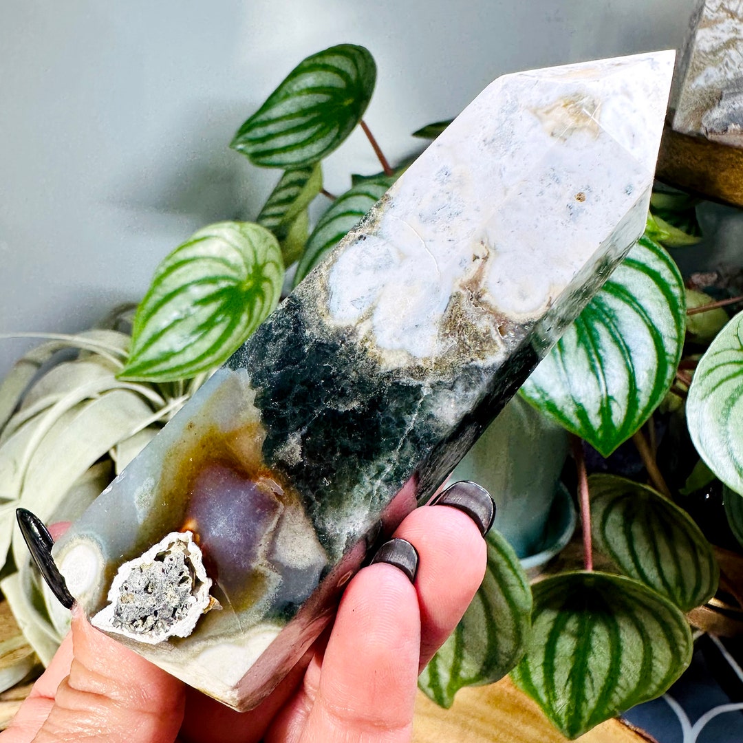 Madagascar Ocean Jasper Tower: Moss Agate & Carnelian, Druzy Quartz - Etsy