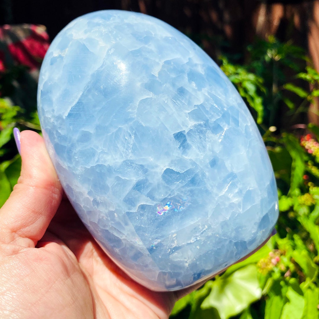 Blue Calcite Crystal Flame: Rainbow Quartz Reiki Home Decor - Etsy