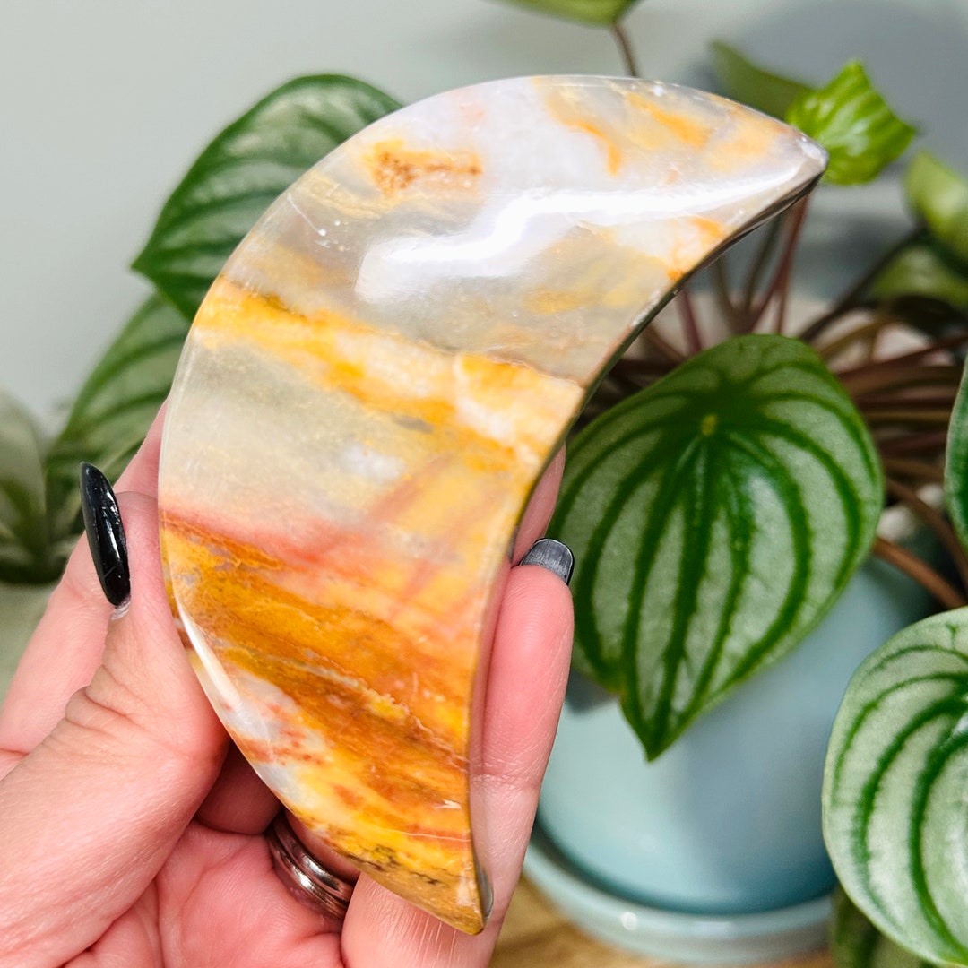 Peach Onyx Crescent Moon Carving | Crystal | 180 Grams Chalcedony ...