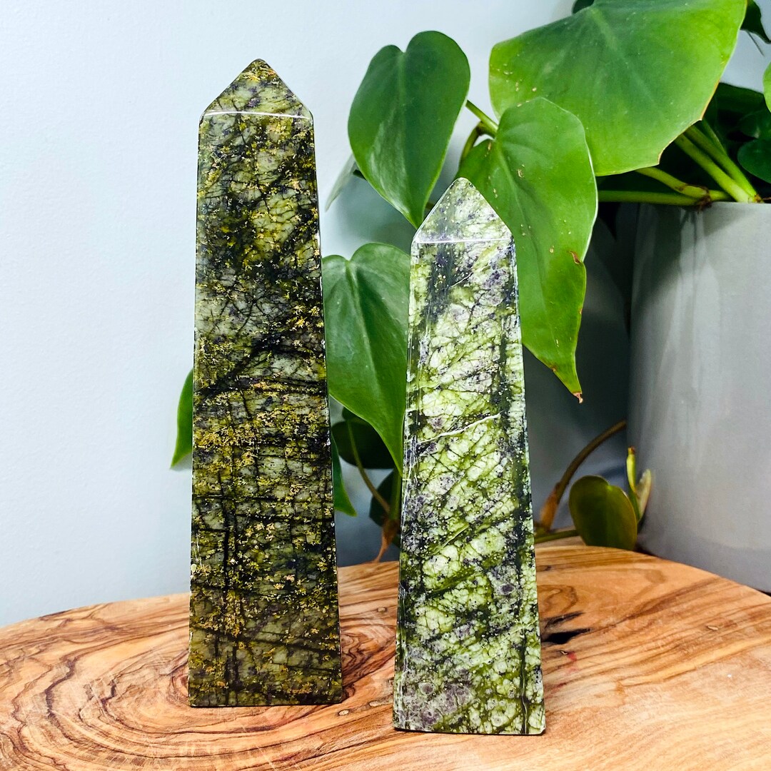 Forest Green Serpentine Jade Crystal Tower | New Jade | Jasper ...
