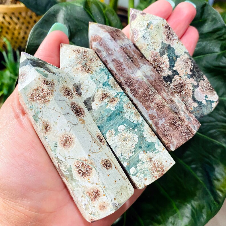 Green Sakura Tower | Flower Jasper | Rhyolite | Cabochons | Healing ...