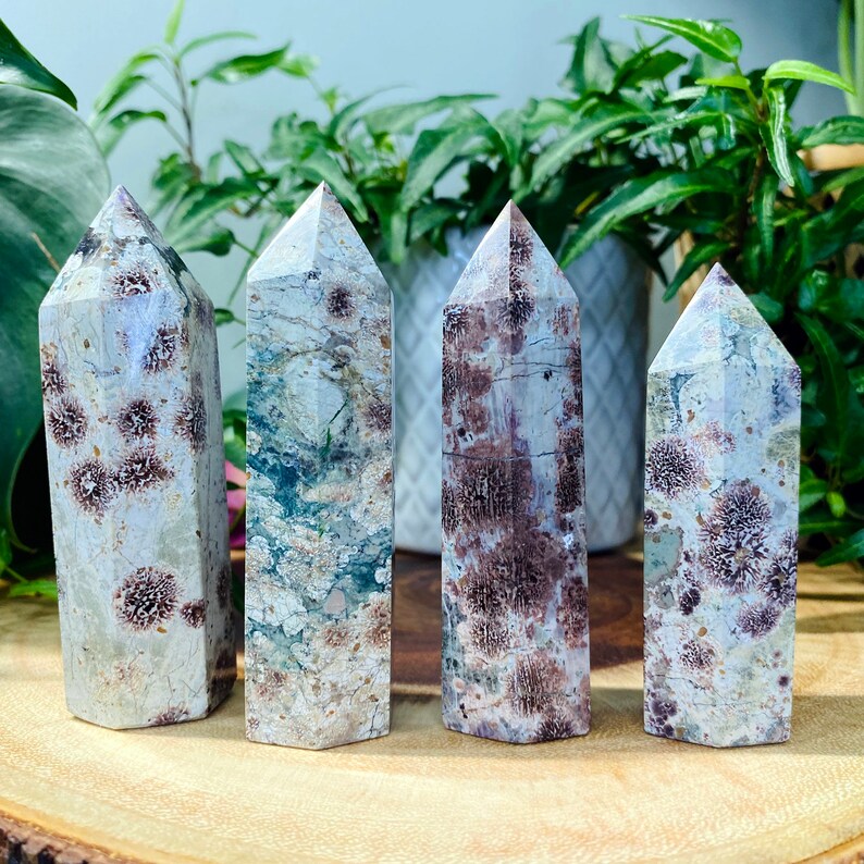 Green Sakura Tower | Flower Jasper | Rhyolite | Cabochons | Healing ...