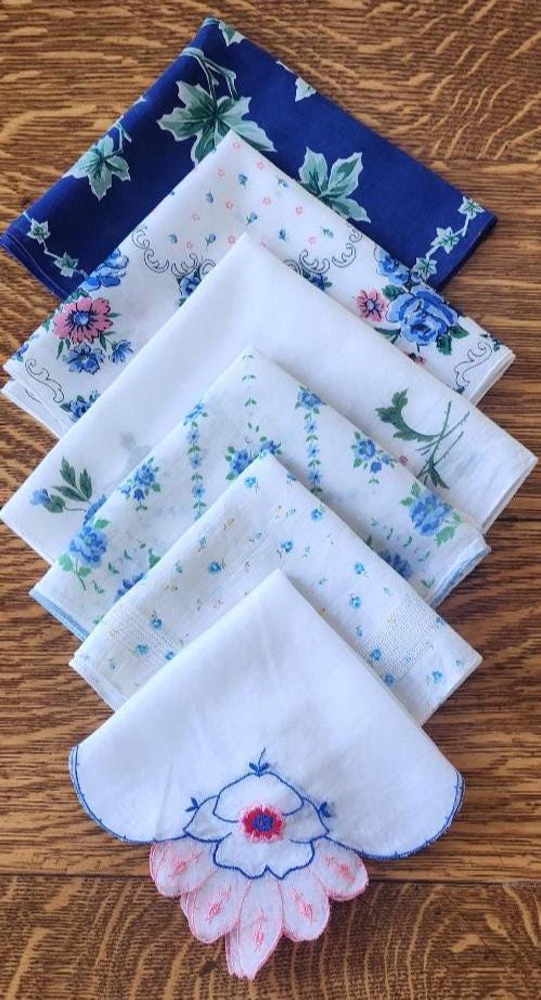Vintage Hankies - Predominantly Blue Colors - Set of 6 - Near Mint ...