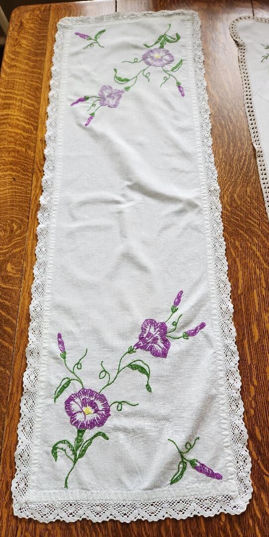 Beautiful Dresser Scarf Table Runner With Hand Embroidered Morning ...