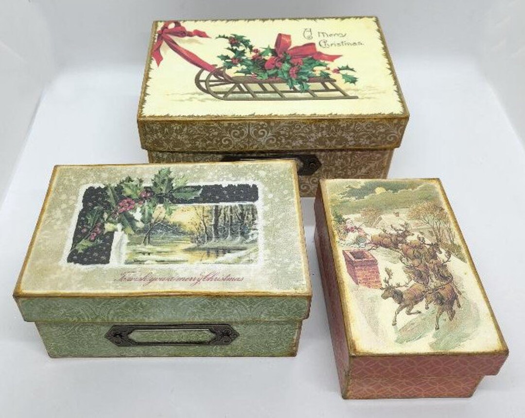 Antiqued Christmas Boxes - Paper Mache - Set/3 - 3x5, 4x6, 5x7 - Etsy