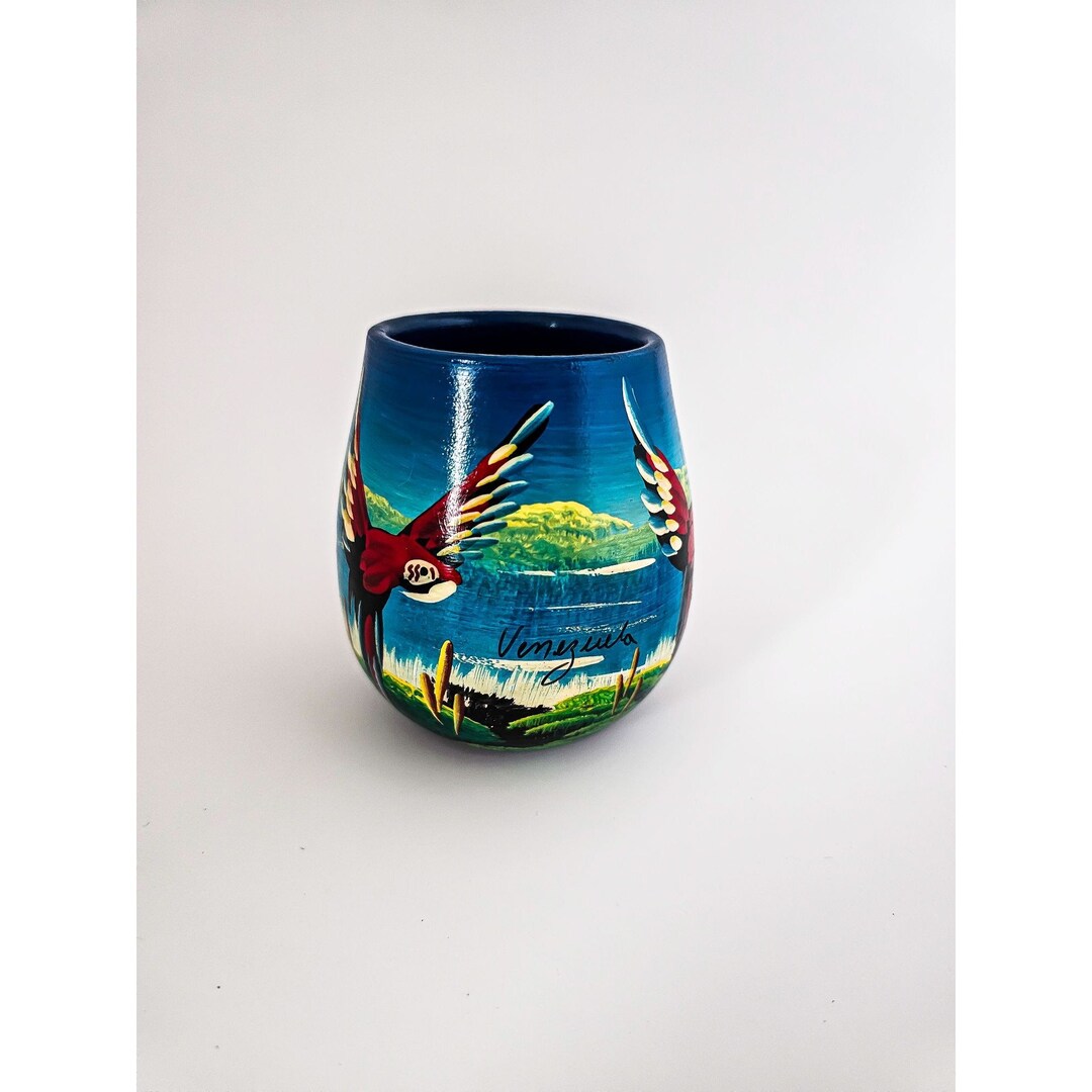 Vintage Venezuela Handpainted Terra Cotta Clay Cup Vase, Clay Pot Made ...