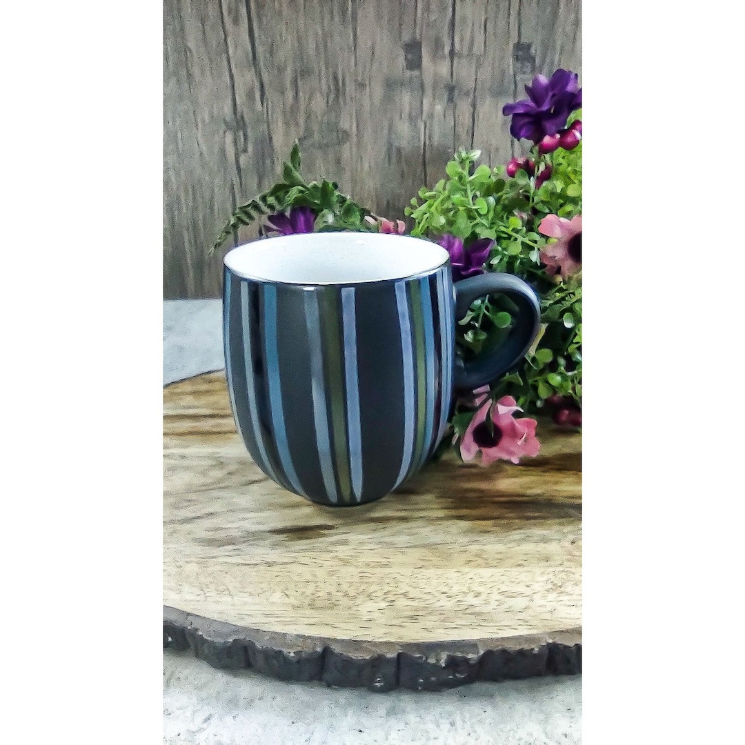 RARE Black Jet Striped Stoneware Coffee Mug by Denby, Made in England ...