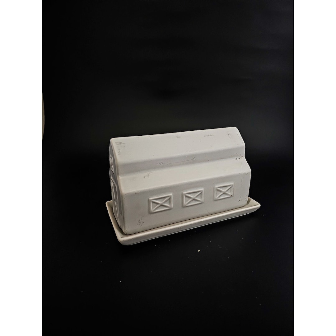 Creative Co-op Barn Covered Butter Dish, Ceramic Barn Dish With ...