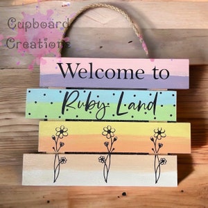 Personalised, Hand Painted Pastel Rainbow Bedroom Door Sign, Plaque - Etsy