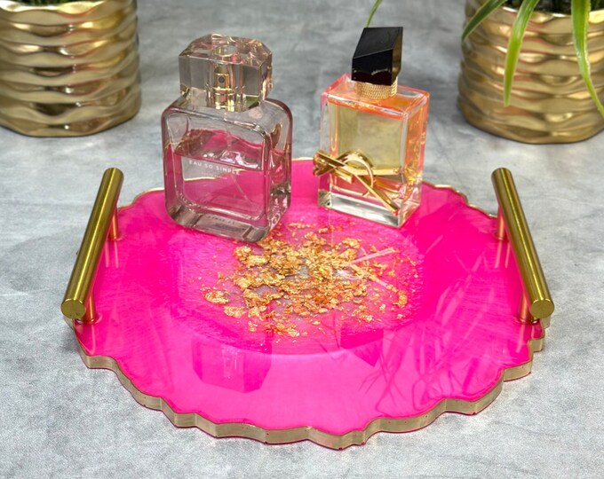 Hot Pink and Gold Perfume Tray Hot Pink Coasters Pink Living Room Table ...