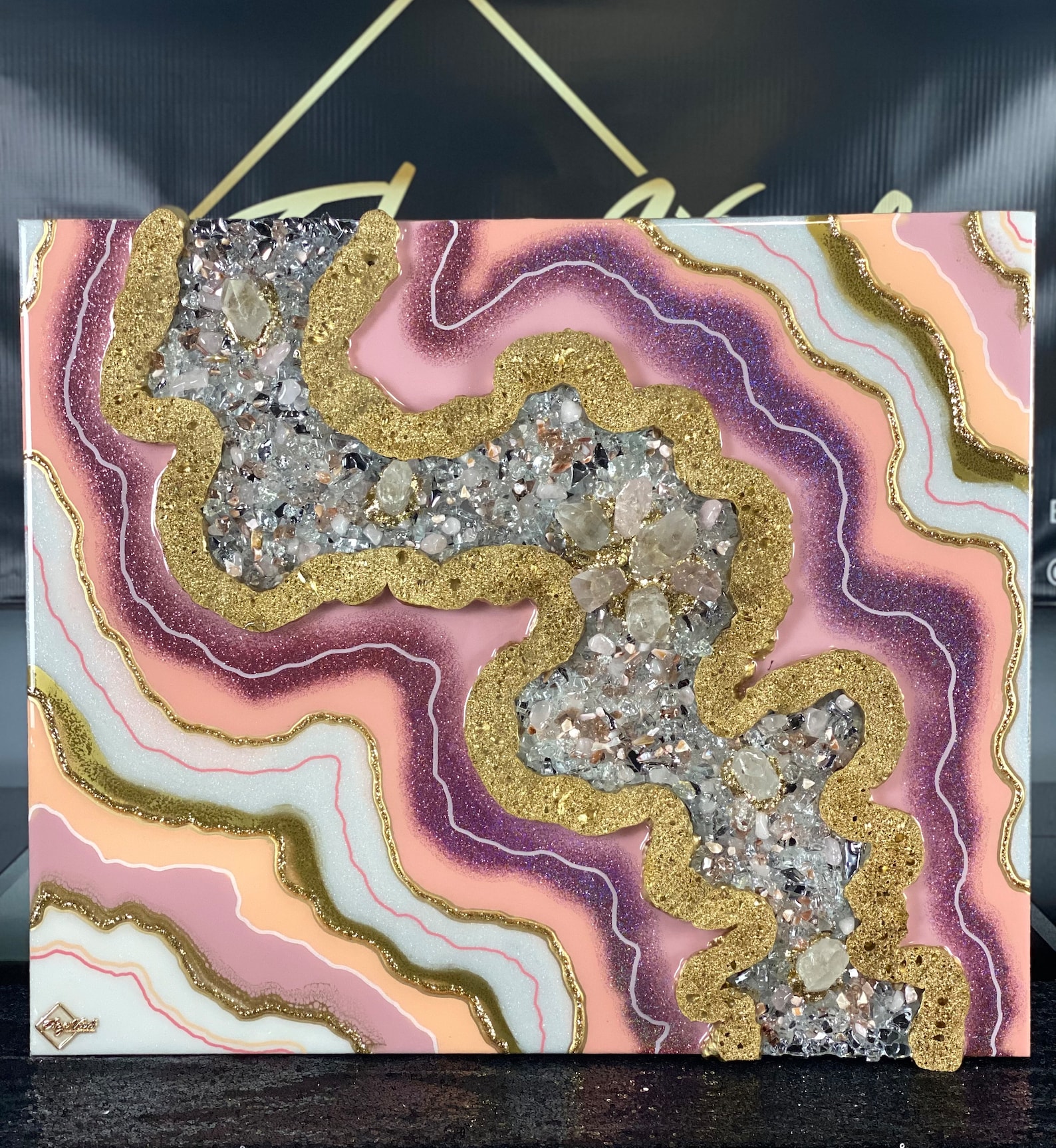 Pink Geode Art for Living Room Wall Decor Pink Gold Resin Geode Wall ...