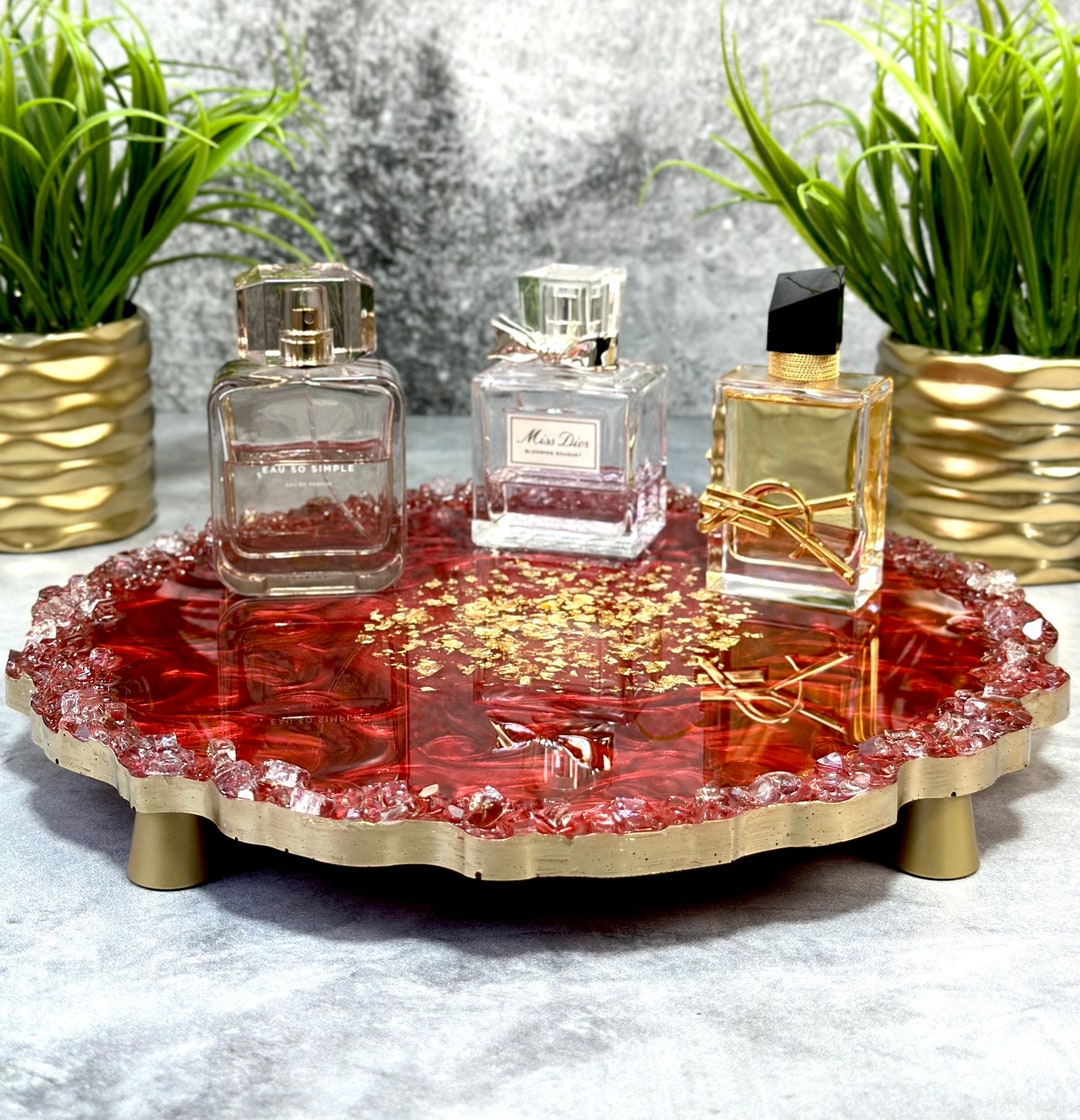 XL Handmade Vanity Tray, Red and Gold Home Decor Tray, Large Decorative ...