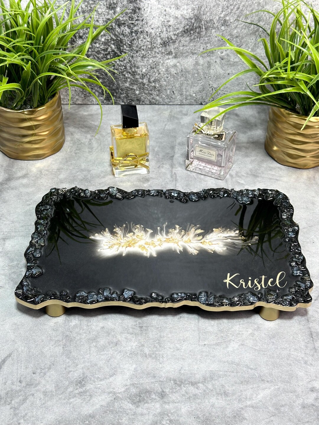 Personalized Black and Gold Perfume Tray, Custom Vanity Tray, Custom ...
