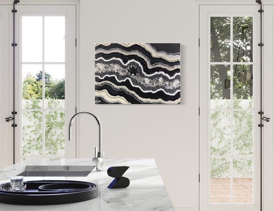 Black and Grey Resin Geode Wall Art Black and Grey Wall Decor Black ...