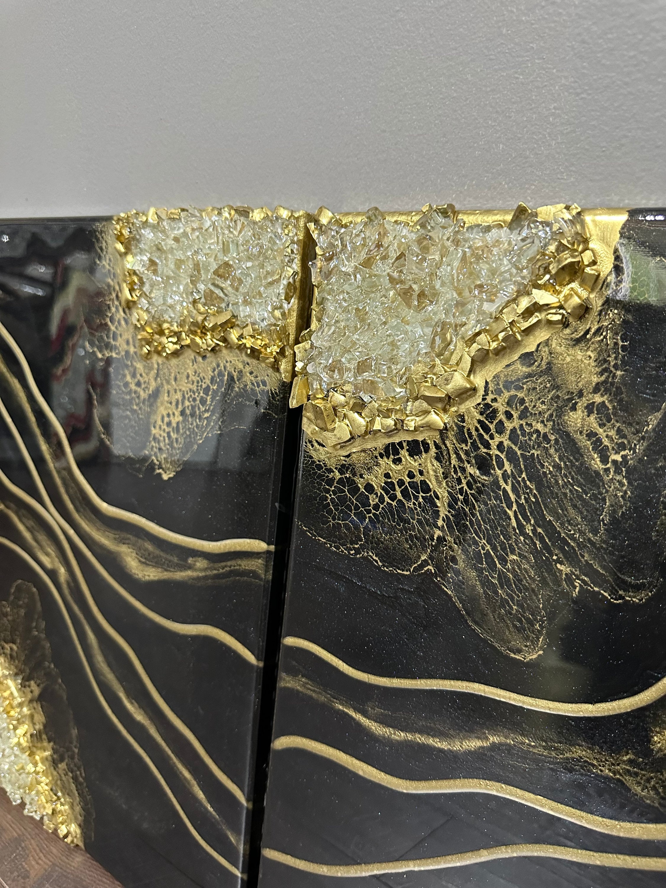 Three Piece Black Gold Epoxy Resin Wall Art Black Canvas Wall - Etsy