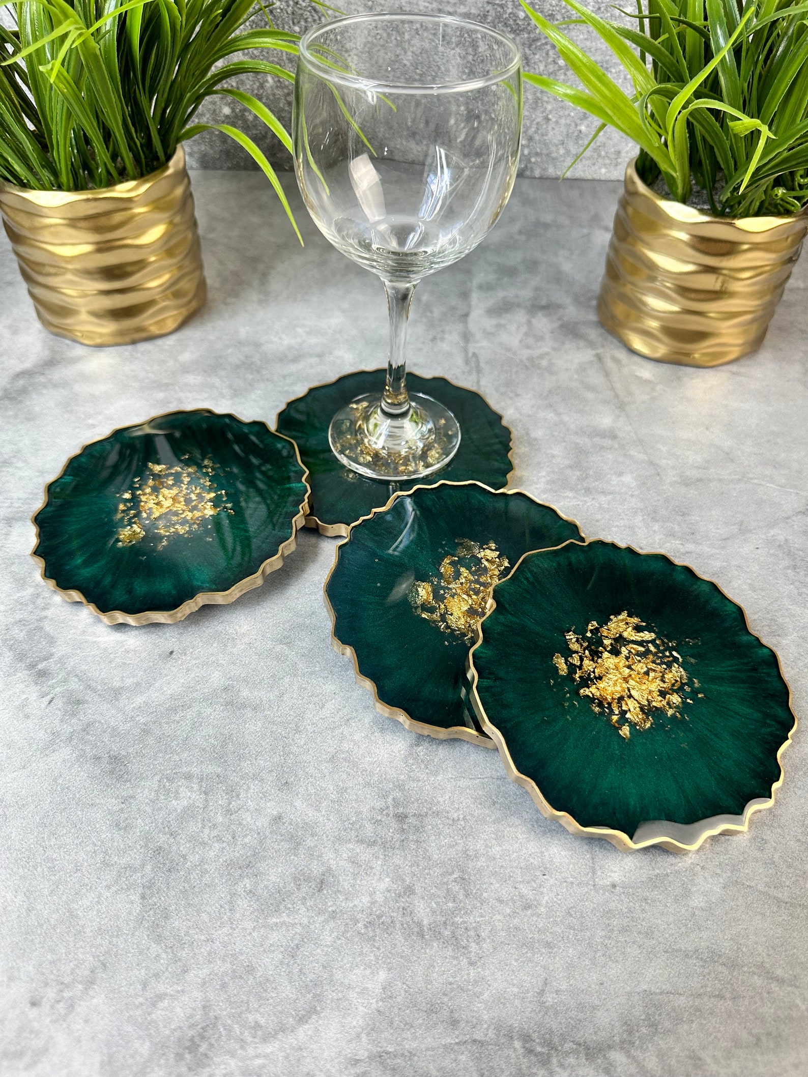 Green Coasters Green Table Decor Resin Coaster Set Large Coasters ...
