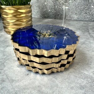 Blue and Gold Coaster Set Large Coasters Blue Table Decor Housewarming ...