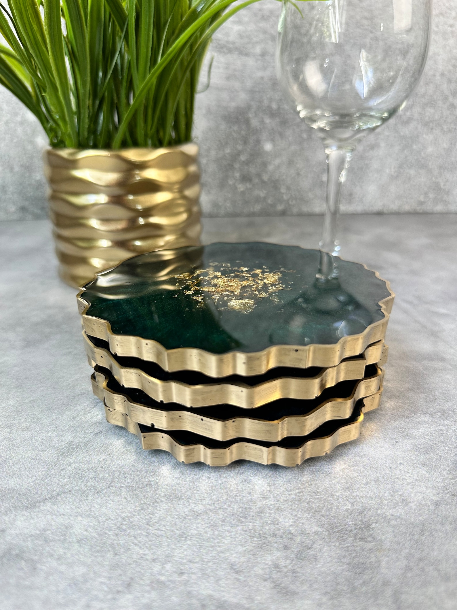 Green Coasters Green Table Decor Resin Coaster Set Large Coasters ...