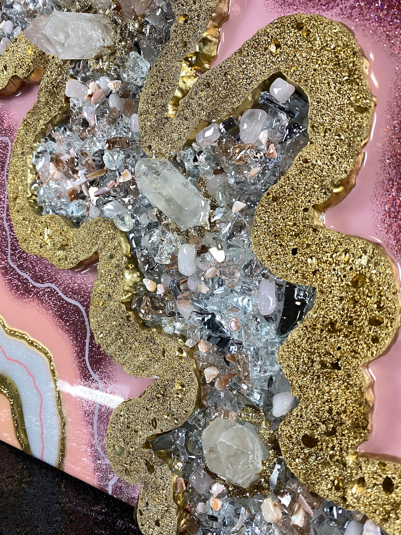Pink Geode Art for Living Room Wall Decor Pink Gold Resin Geode Wall ...