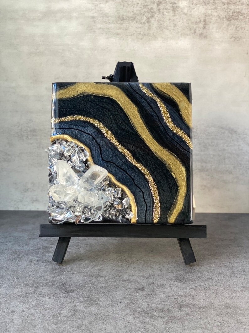 Mini Geode Art in Black and Gold With Genuine Crystals Black - Etsy