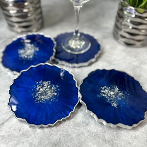 Royal Blue Silver Epoxy Coaster Set Blue Home Decor Resin Coasters Blue ...