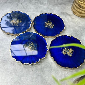 Blue and Gold Coaster Set Large Coasters Blue Table Decor Housewarming ...
