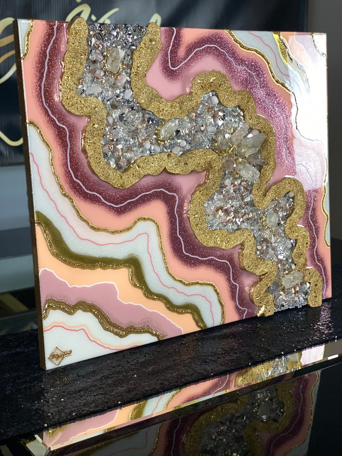 Pink Geode Art for Living Room Wall Decor Pink Gold Resin Geode Wall ...