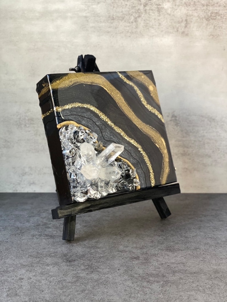 Mini Geode Art in Black and Gold With Genuine Crystals Black - Etsy