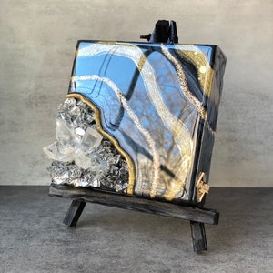 Mini Geode Art in Black and Gold With Genuine Crystals, Black Geode Art ...