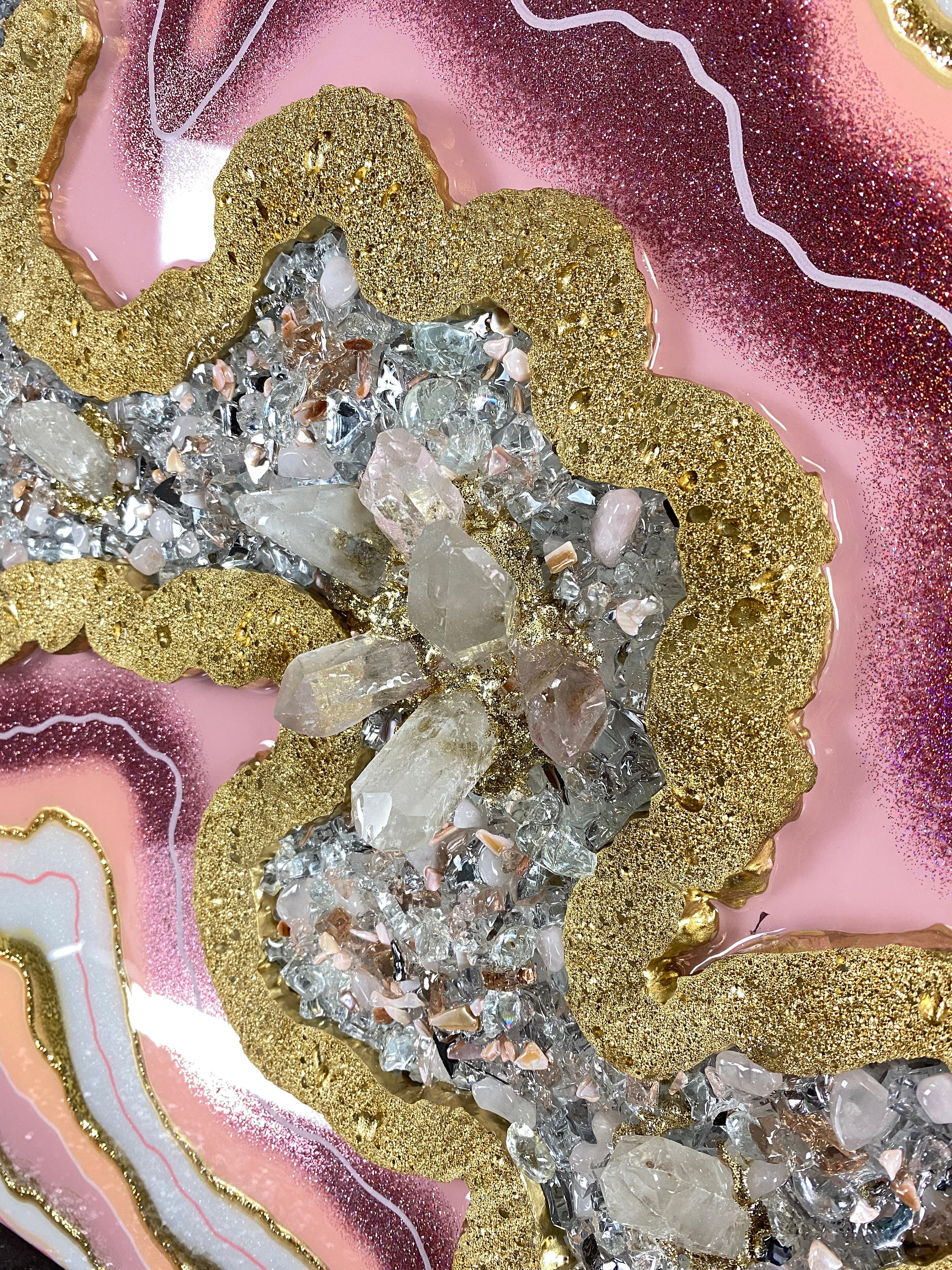 Pink Geode Art for Living Room Wall Decor Pink Gold Resin Geode Wall ...