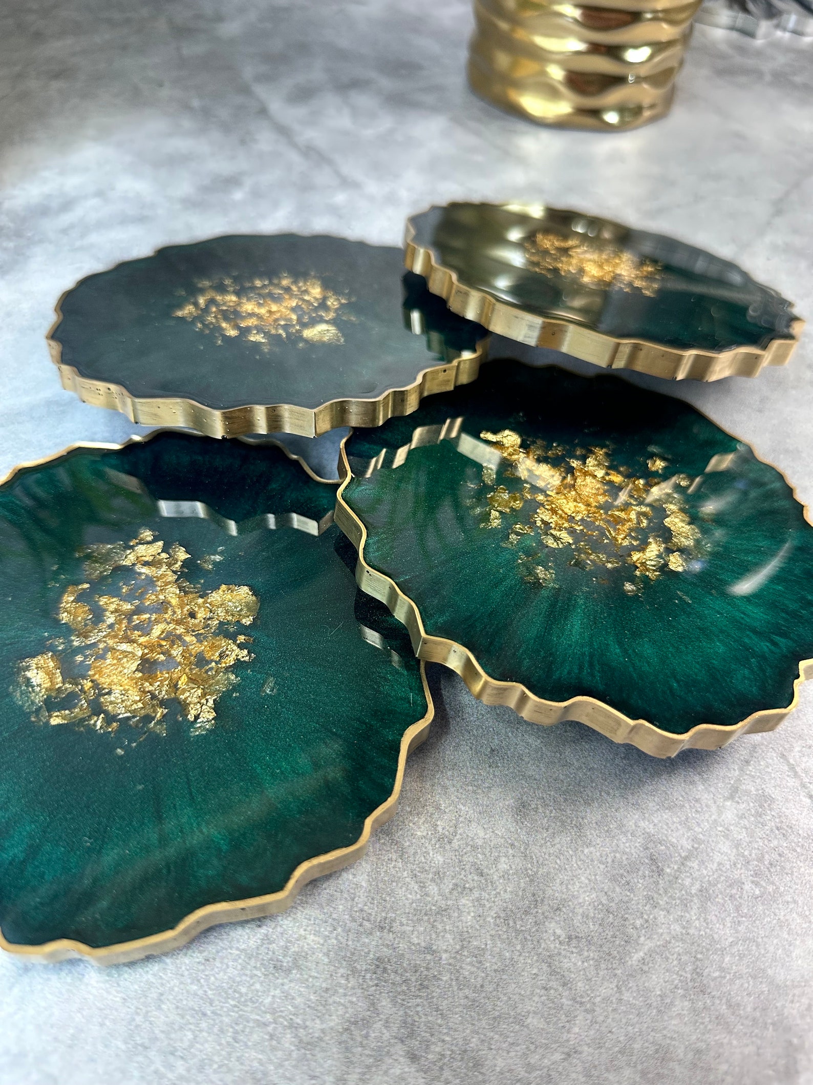 Green Coasters Green Table Decor Resin Coaster Set Large Coasters ...