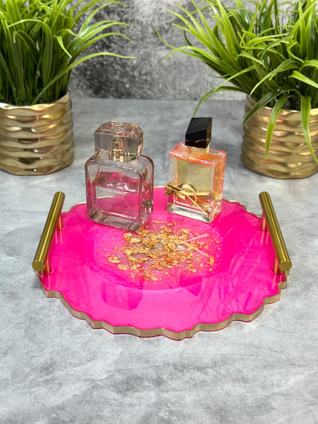 Hot Pink and Gold Perfume Tray Hot Pink Coasters Pink Living Room Table ...