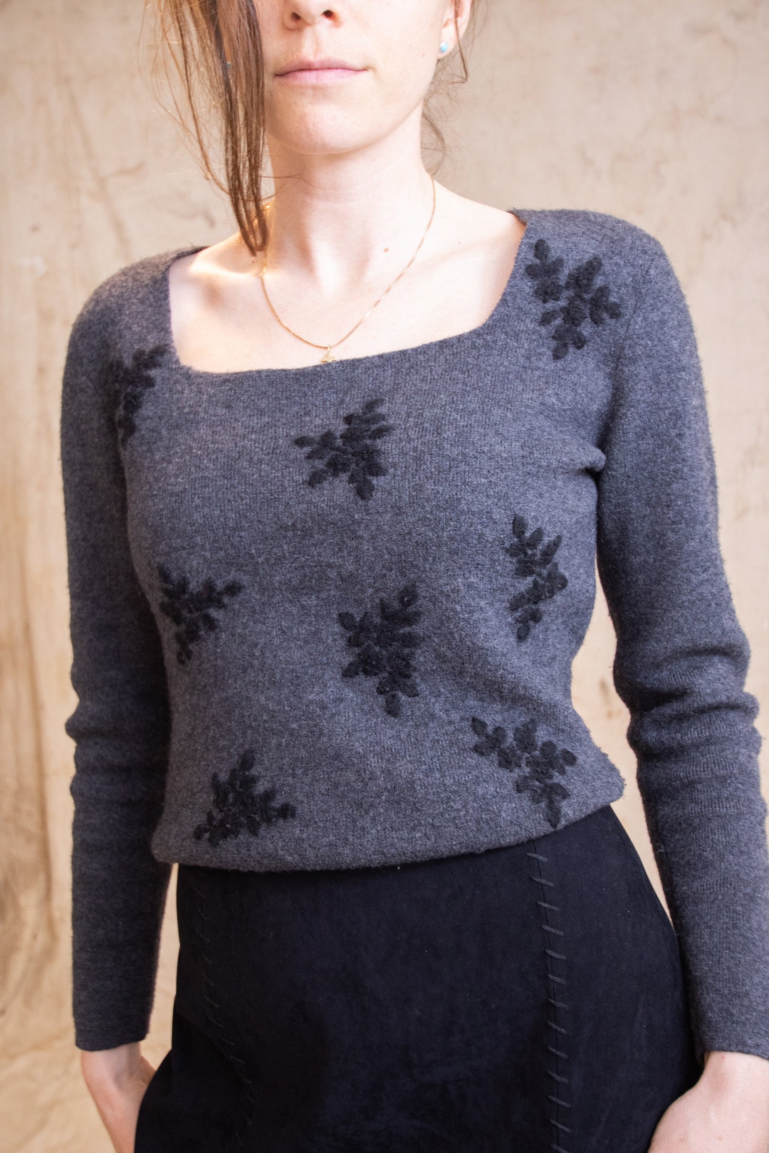 90s 100% Merino Wool Square Neck Sweater - S/M - Etsy
