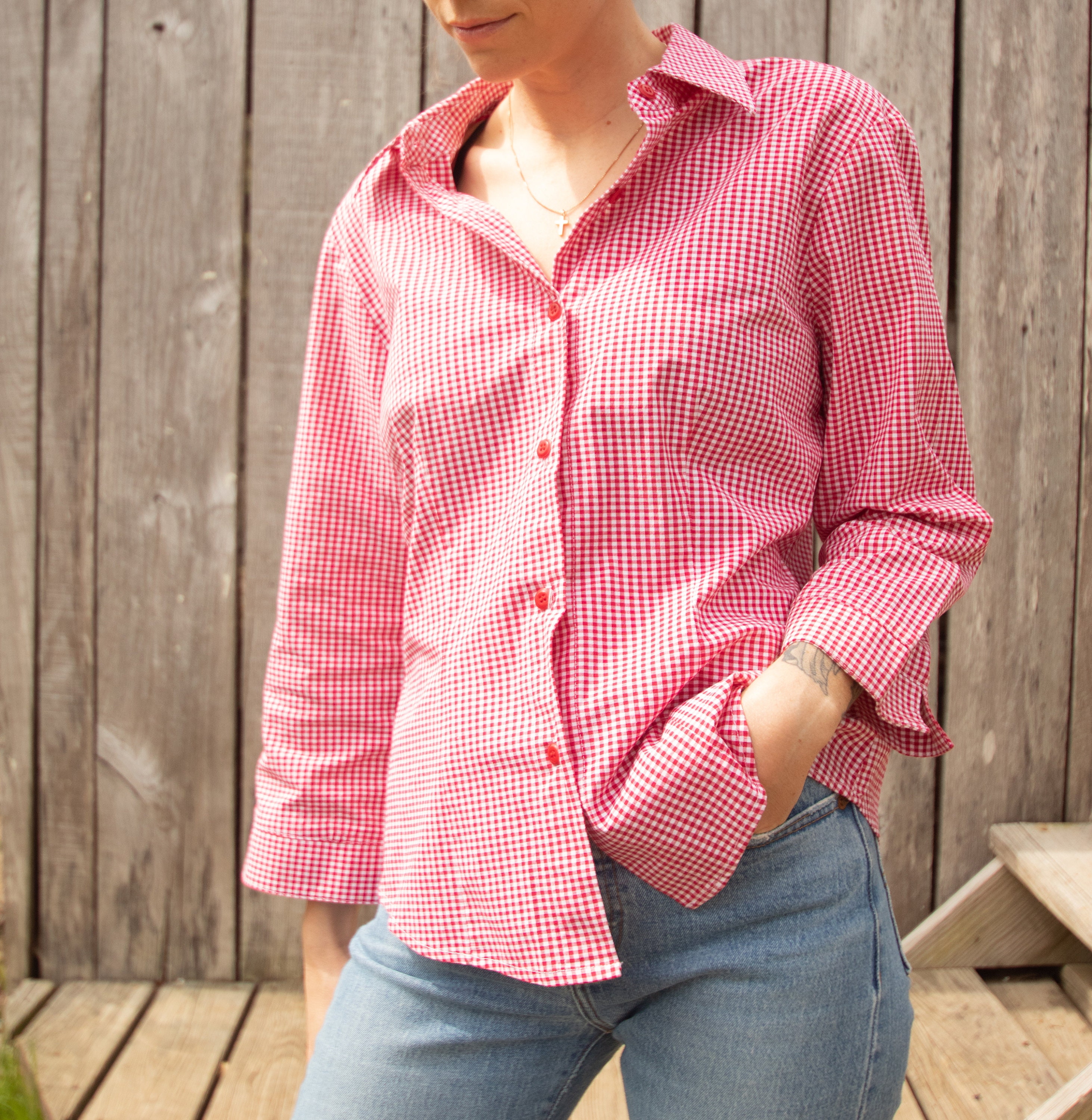 Cotton Gingham Button Down Blouse M - Etsy
