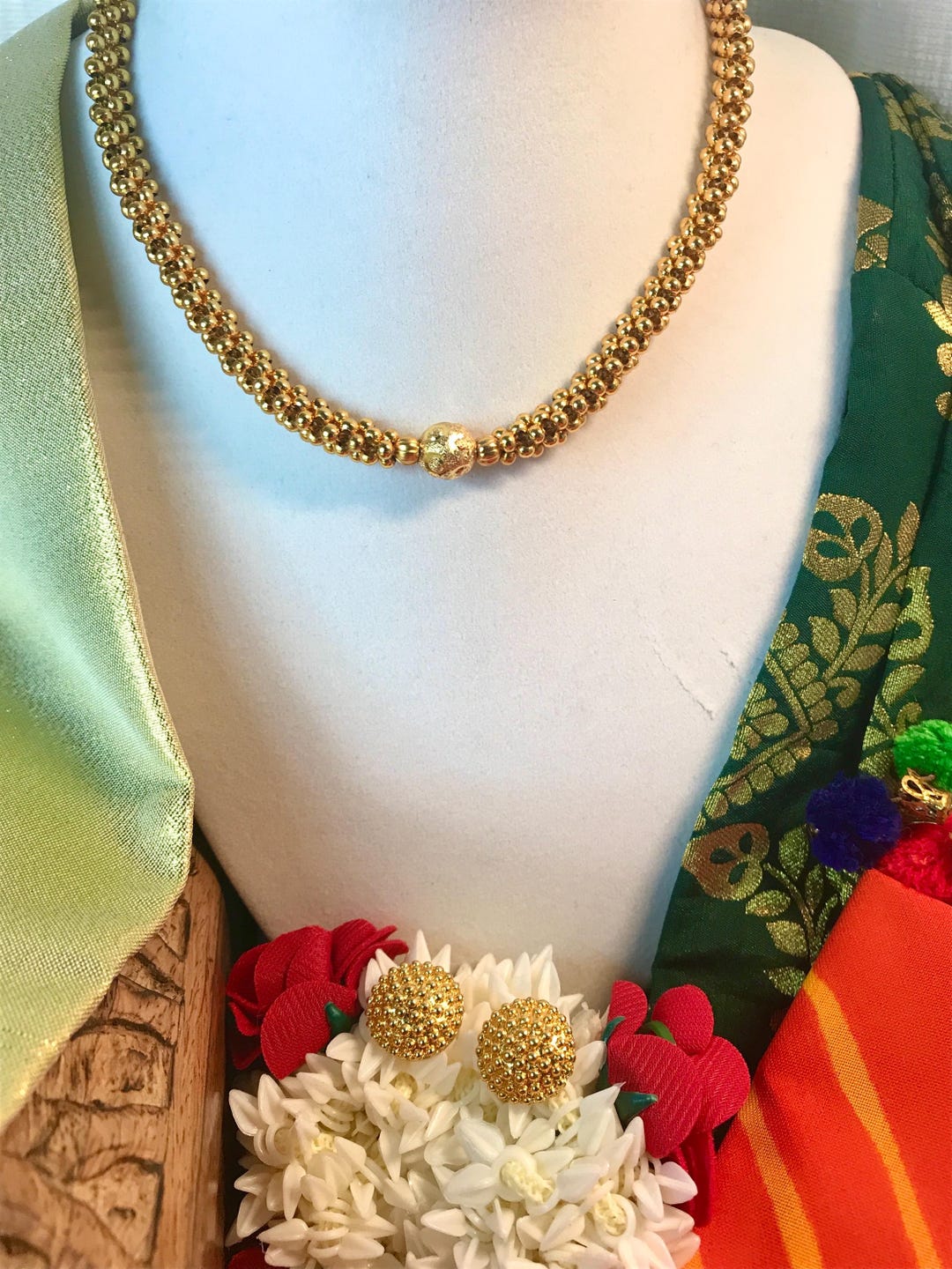 Gold Finish Marathi Thusi Choker Necklace | South Asian Jewelry - Etsy