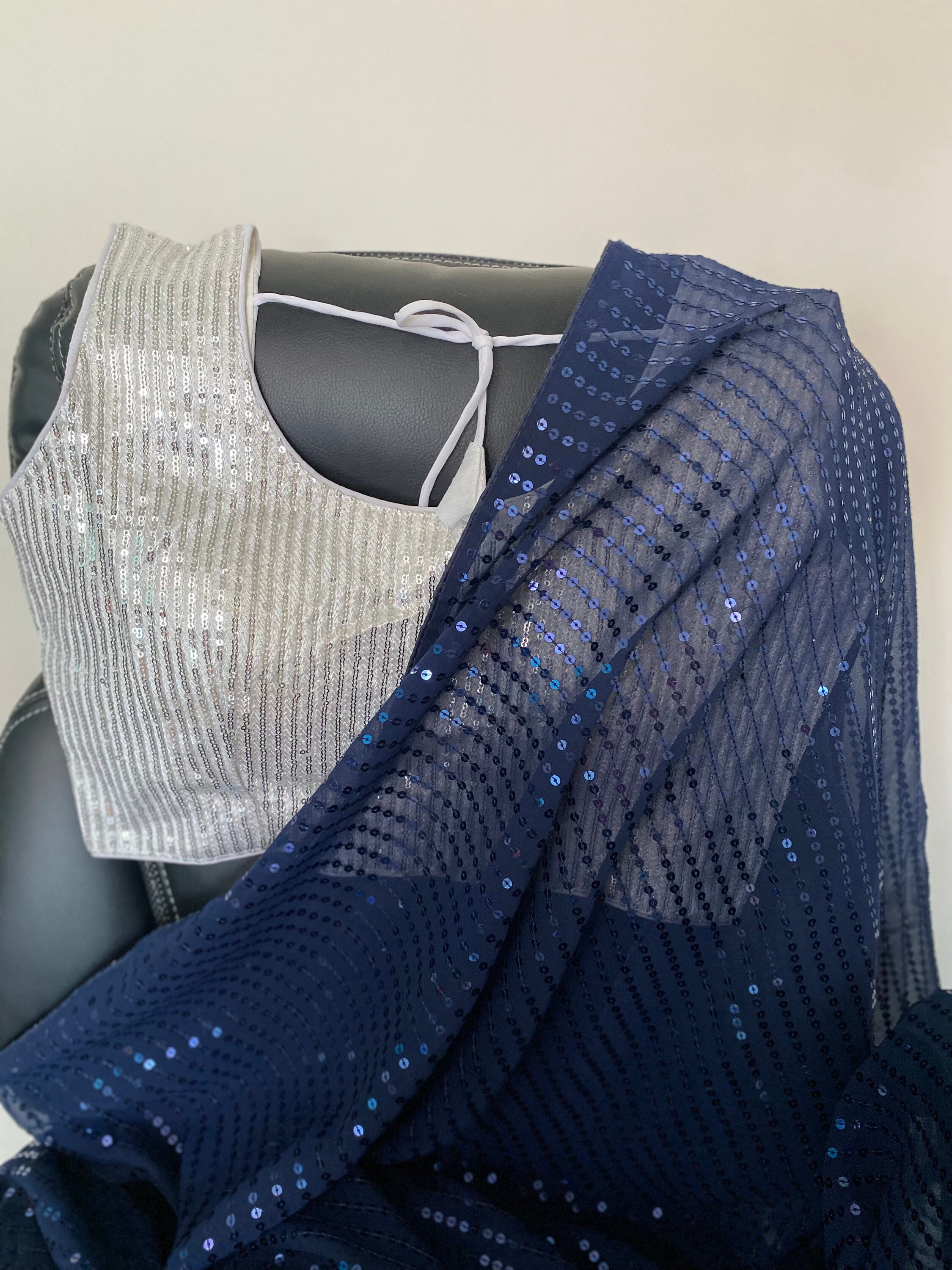 Navy Blue Sequin Saree, Bollywood Evening Wear - Etsy